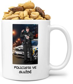 Hrnek Policista doma (Náplň hrníčku: Směs slaných oříšků)