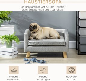 PawHut pohovka pro psy sametová dotyková pohovka pro malé psy do 8 kg s dřevěnými nohami šedá 64x45x36cm pro stylový nábytek pro domácí mazlíčky | Ao…