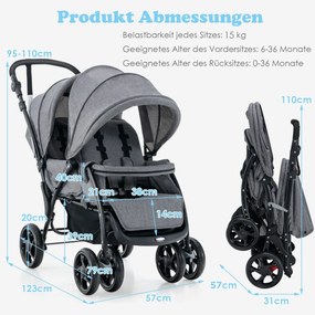 Costway Sourozenecký kočárek skládací sourozenecký kočárek twin