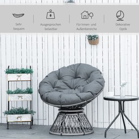 Outsunny Synthetic Rattan Otáčecí Papasan Křeslo Oválné Wicker PE Křeslo s Polštářem a Ocelovým Rámem Nosnost 160 kg pro Zahradu, Patio, Terasu 87x97…