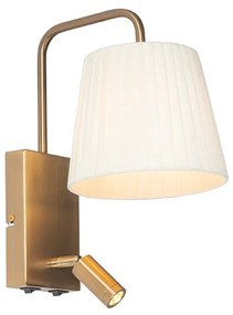 Moderní nástěnná lampa bílá a bronzová s lampičkou na čtení - Renier