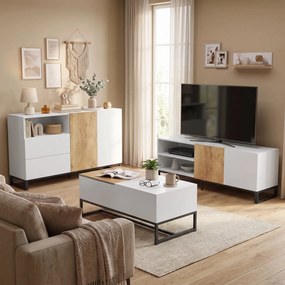 HOMCOM Komoda Moderní úložná skříňka se 2 dveřmi s tichým dovíráním a 2 zásuvkami 140x40x85 cm, bílá
