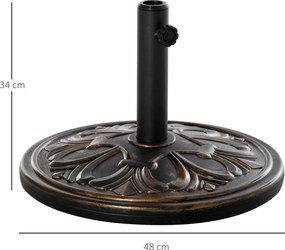 Stojan na slunečník Outsunny 13 kg – Stojan na slunečníky s držákem pro tyče průměru 35 mm/38 mm/48 mm do zahrady, na balkon, starožitný bronz