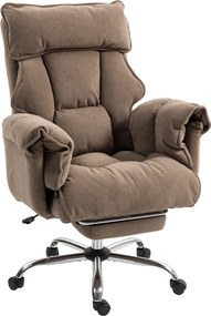 HOMCOM Ergonomická kancelářská židle, naklápěcí opěrka zad, podnožka, měkká látka, světle hnědá