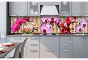 DIMEX | Fototapeta do kuchyně Orchidej KI-260-026 | 260 x 60 cm | fialová, béžová, růžová