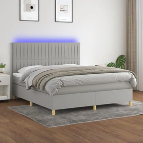 Box spring postel s matrací a LED světle šedá 180x200 cm textil