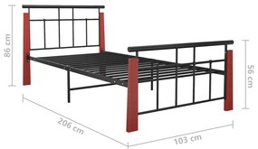 vidaXL Marketos Rám postele kov a masivní dubové dřevo 90 x 200 cm