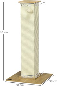 PawHut škrabadlo pro kočky 38L x 38W x 80H cm stabilní a bezpečné se škrabací deskou hracími míčky ze sisalu dub krémově bílý úspora místa | Aosom.de