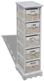 Dřevěný úložný regál s 5 proutěnými košíky bílý 240798