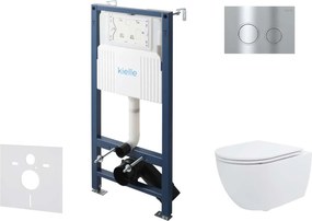 kielle Genesis New - Set předstěnové instalace, klozetu Oudee, Vortex Rimless+, sedátka softclose a tlačítka Gemini New II, lesklý chrom 30502SS05