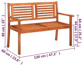 2místná zahradní lavice s poduškou 120 cm masivní eukalyptus - Default Title