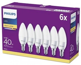 Philips | SADA 6x LED Žárovka Philips B35 E14/5,5W/230V 2700K | P5424