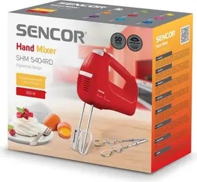 SENCOR SHM 5404RD červená / Ruční šlehač / 200W / 5 rychlostí / hnětac