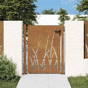 Zahradní branka 100 x 150 cm z cortenové oceli, design s trávou 153229