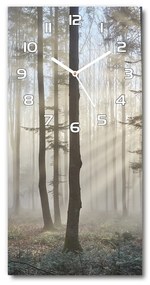 Wallmuralia Nástěnné skleněné hodiny Mlha v lese 30x60 cm