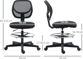 Kancelářská stojací židle Vinsetto, výškově nastavitelná ergonomická kancelářská židle, otočná židle s nastavitelnou opěrkou nohou, černá pro pohodln…