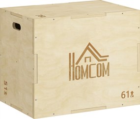 HOMCOM plyo Box 3 v 1 Dřevěný plyometrický box se 3 výškami skoku Rukojeti 61 x 51 x 76 cm Přírodní dřevo