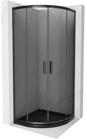 Mexen Rio, čtvrtkruhový sprchový kout s posuvnými dveřmi 90 (dveře) x 90 (dveře) x 190 cm, 5mm šedé sklo, černý profil + černá sprchová vanička Slim, 863-090-090-70-40-4170B