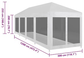 vidaXL Marketos Party stan s 10 bočními stěnami ze síťoviny 12 x 3 m