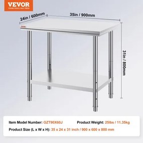Pracovní stůl 61 × 91,4 × 81,3 cm z nerezové oceli NSF pro na přípravu komerčních