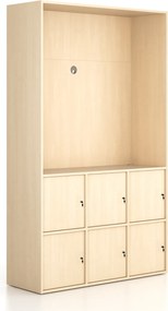 Kancelářská skříň FRAME, 6x dveře, prostor pro TV, 1299 x 450 x 2162 mm, cylindrický zámek, bříza