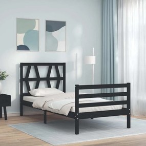 vidaXL Rám postele s čelem 100 x 200 cm masivní dřevo [3194367] Barva: Černá