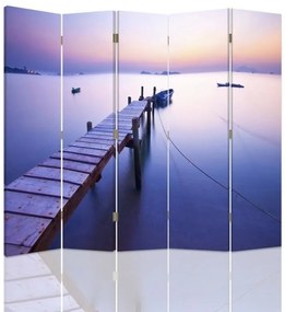 Ozdobný paraván Most fialový - 180x170 cm, pětidílný, obustranný paraván 360°