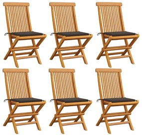 Skládací židle s taupe polštáři, 6 ks, masivní teakové dřevo 3065598