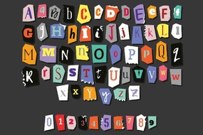 DIMEX | Samolepicí vliesová fototapeta na zeď Barevná abeceda MA-5-2051 | 375 x 250 cm | zelená, bílá, černá, žlutá, oranžová, šedá