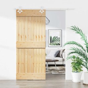 Posuvné Dveře S Kováním 90 X 210 Cm Masivní Borové Dřevo
