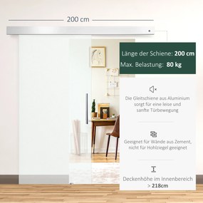 HOMCOM Posuvné skleněné pokojové dveře s madlem, jednostranně satinované 102,5x205 cm, moderní a elegantní pro obývací pokoje | Aosom.de