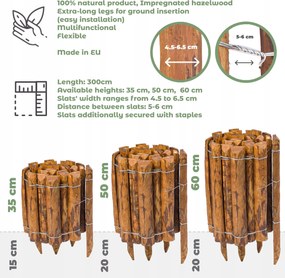 Palisáda Zapichovací Plot Zahradní Lem Lesní 35x300 cm Hnědá