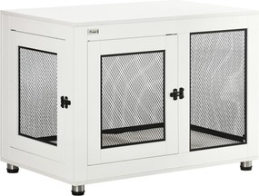 PawHut klec pro psy se stolkem, polštář, 2 dvířka, psí bouda, bouda pro psy, vnitřní box pro psy, boční stolek, bílá+černá, 94 x 60 x 71,5 cm | Aosom