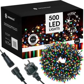 LED světelný řetěz - 41,5m, 500LED, IP44, multicolor + záblesky
