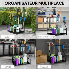 Organizér na zahradní nářadí Outsunny s háčky, 3-podlažní držák na nářadí do garáže, stojan na zahradní nářadí pro nůžky, lopaty a hrabla, oranžová g…