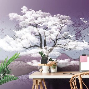 Samolepící tapeta strom zalitý oblaky - 150x270
