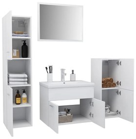 Set koupelnového nábytku II - nástěnný - s vysokou skříní - dřevotříska | bílý