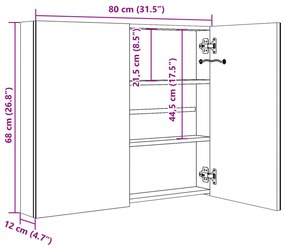vidaXL Marketos LED koupelnová skříňka se zrcadlem 80 x 12,2 x 68 cm