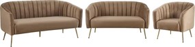 Designový 3-sed, hnědá Velvet látka/gold chrom-zlatý, BAGY