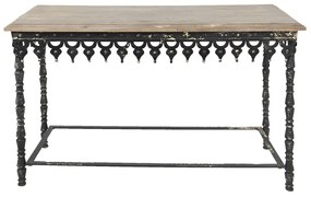 Černý antik kovový konzolový stůl s dřevěnou deskou Basten - 121*45*81 cm