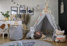 Dětský stan TEEPEE (TÝPÍ) ANIMALS s doplňky - LESNÍ ZVÍŘÁTKA - šedý/béžový