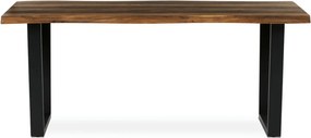 Stůl jídelní, MDF deska, kovová nohy ve tvaru U, dekor staré dřevo, černý matný lak (180 x 90) cm