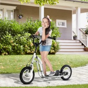 HOMCOM Dětská koloběžka od 5 let, dětská koloběžka Šlapací koloběžka Městská koloběžka s pneumatikami 12 palců, hliníková guma, bílá
