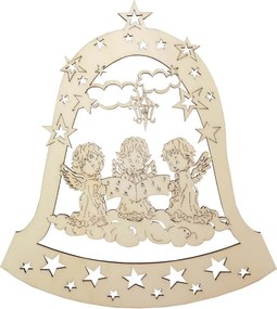 AMADEA Dřevěná ozdoba zvon s anděly 22 cm