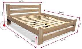 Expedo Postel z masivu STUDY + rošt ZDARMA + pěnová matrace DE LUX 14 cm + rošt ZDARMA, 160x200cm, přírodní/nelak