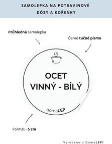 Samolepka na láhev OCET VINNÝ - BÍLÝ – průhledná, 5 cm, tučné písmo