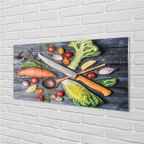 akrylový obraz Nůž vlákna příze špenát rajčata 100x50 cm