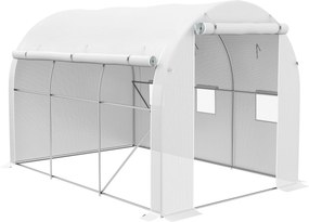 Zahradní skleník Outsunny 6 m² 3 x 2 m s 1 dveřmi + 2 rolovacími bočními stěnami, 6 okny, pozinkovaná ocel, PE vysoká hustota 140 g/m² Anti-UV bílá