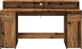 Psací stůl s LED světly old wood 160x55x91 cm kompozitní dřevo 3309436