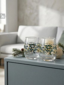 Sinsay - Vánoční sklenice s potiskem větviček, cesmíny a zlatých detailů 2 pack - bílá